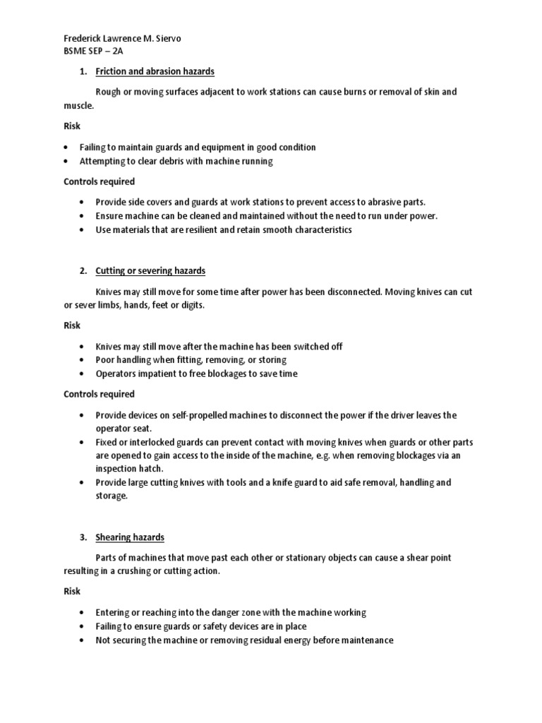 Friction and Abrasion Hazards | PDF | Knife | Machines