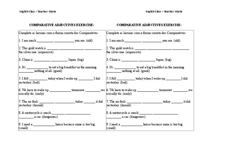 Comparatives Exercises | PDF