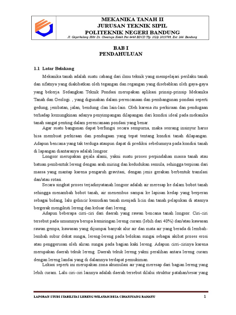 Laporan Studi Stabilitas Lereng Wilayah Desa Cihanjuang Rahayu Kec ...