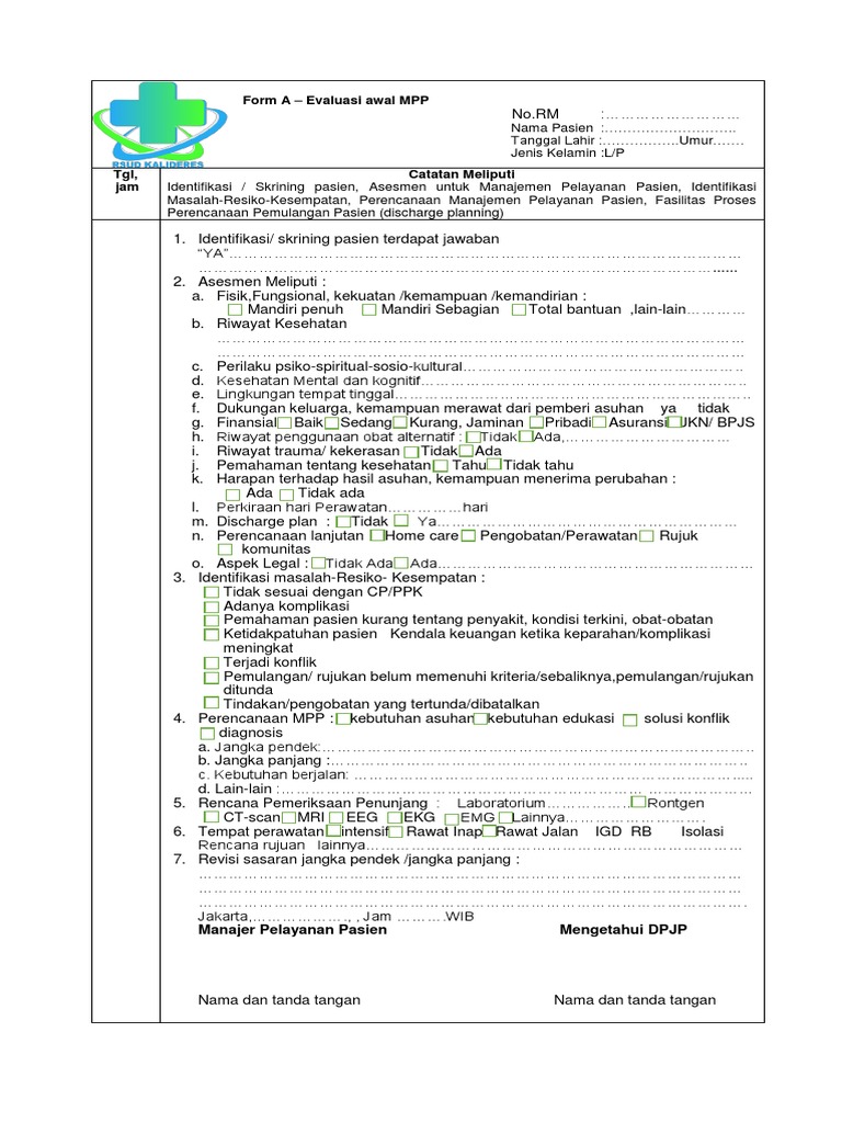 Formulir A Evaluasi Awal MPP | PDF