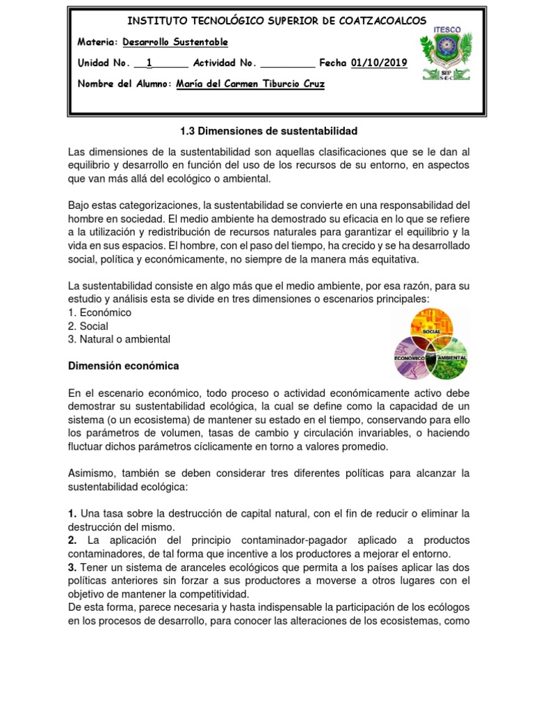 1.3 Dimensiones de La Sustentabilidad | Descargar gratis PDF | Sustentabilidad | Desarrollo ...