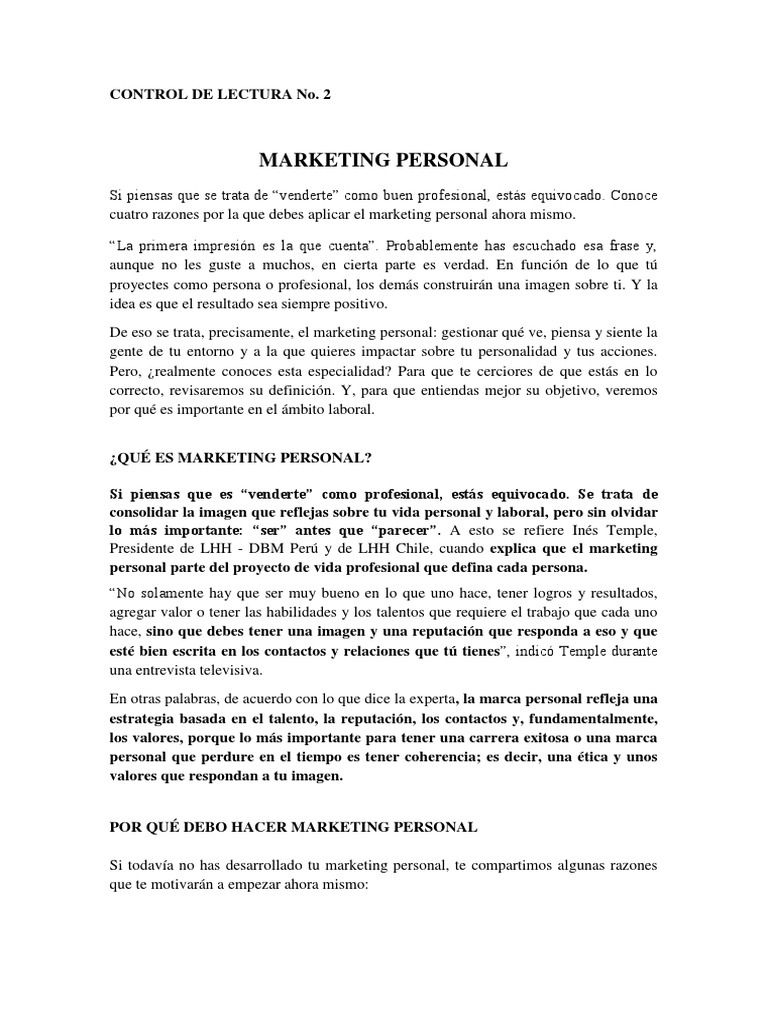 Control de Lectura No. 2 MKT Personal | PDF | Marca | Marketing