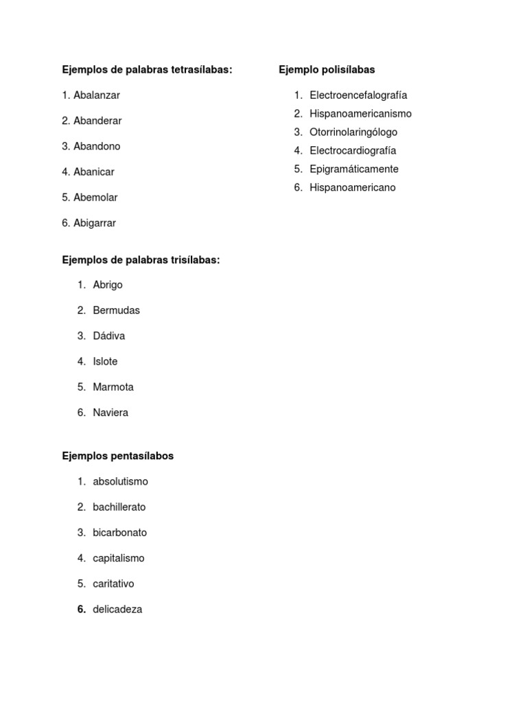 Ejemplos de Palabras Tetrasílabas | PDF | Deportes