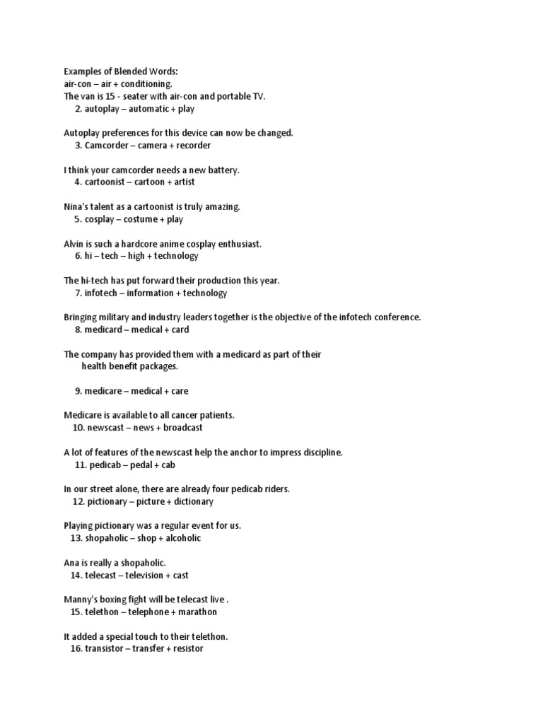 Examples of Blended Words | PDF
