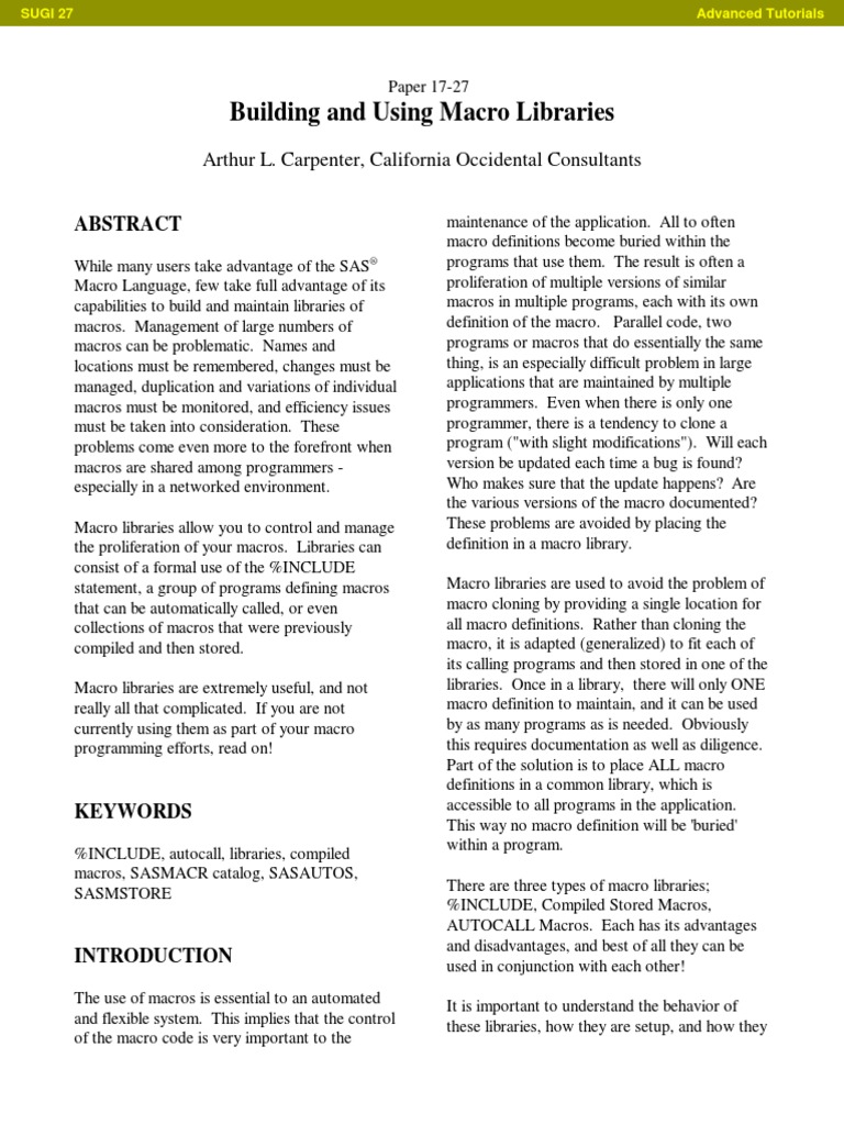 Building And Using Macro Libraries Pdf Library Computing Macro Computer Science