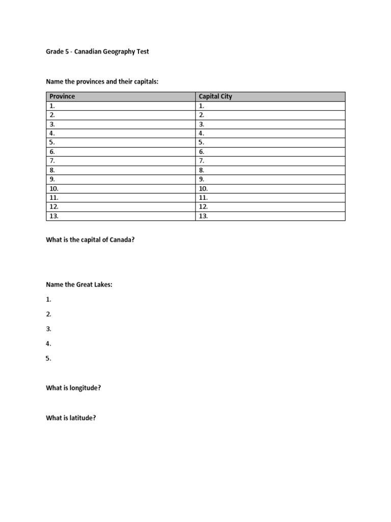 Grade 5 Canadian Geography | PDF