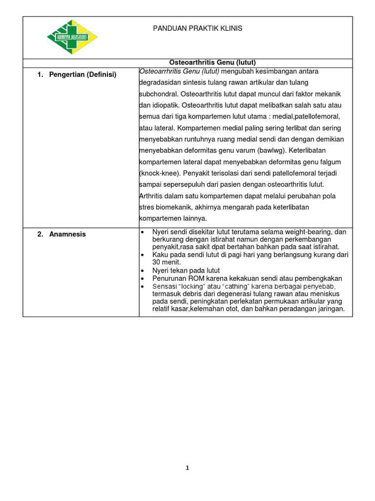 Panduan Osteoarthritis Genu Dextra | PDF