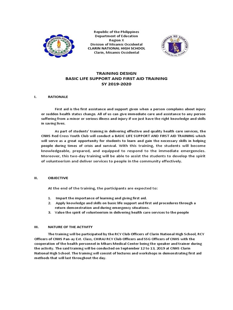 Training Design On Basic First Aid Training Sy 2019 2020 | PDF | First ...