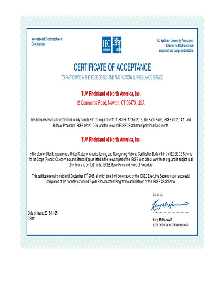 TUV Rheinland of North America, Inc.: 12 Commerce Road, Newton, CT ...