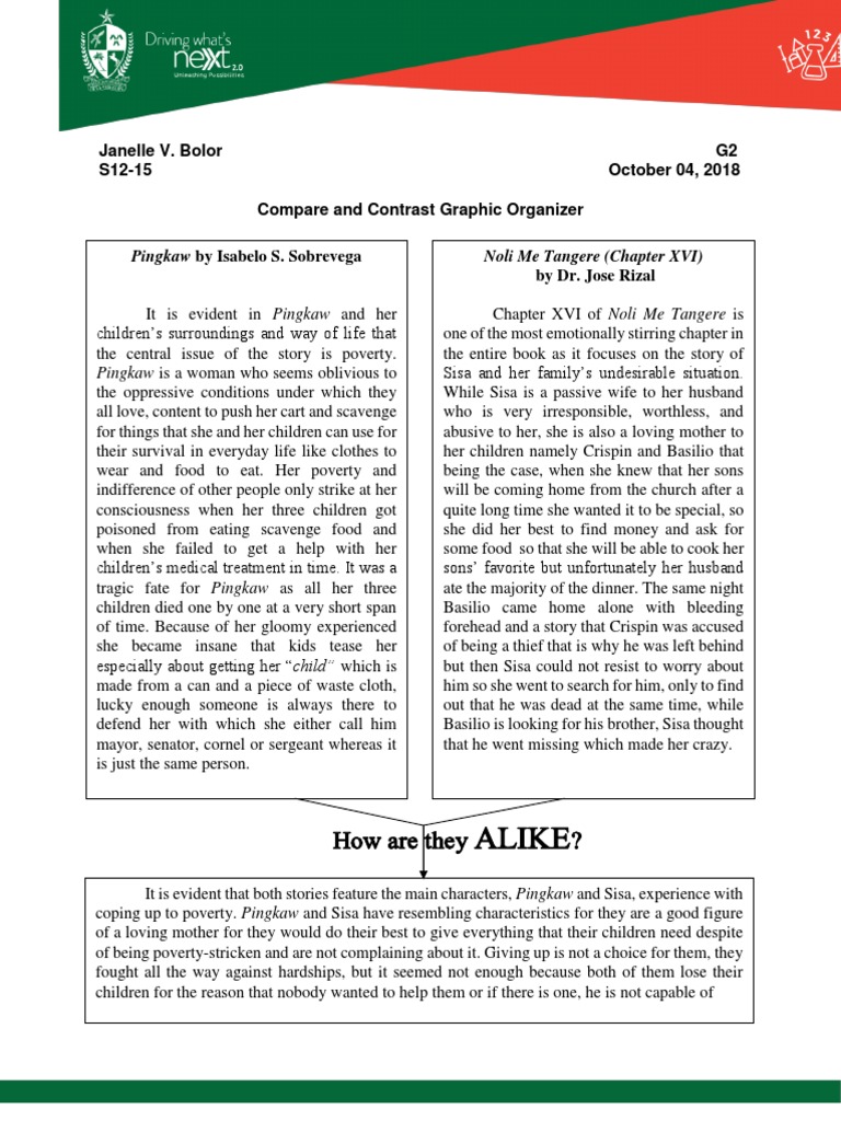Compare and Contrast Graphic Organizer - Pingkaw at Rig. LIT | PDF