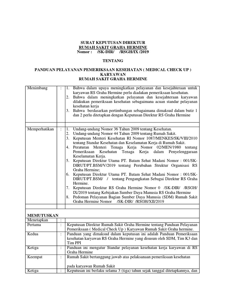 SK Panduan Mcu Karyawan | PDF