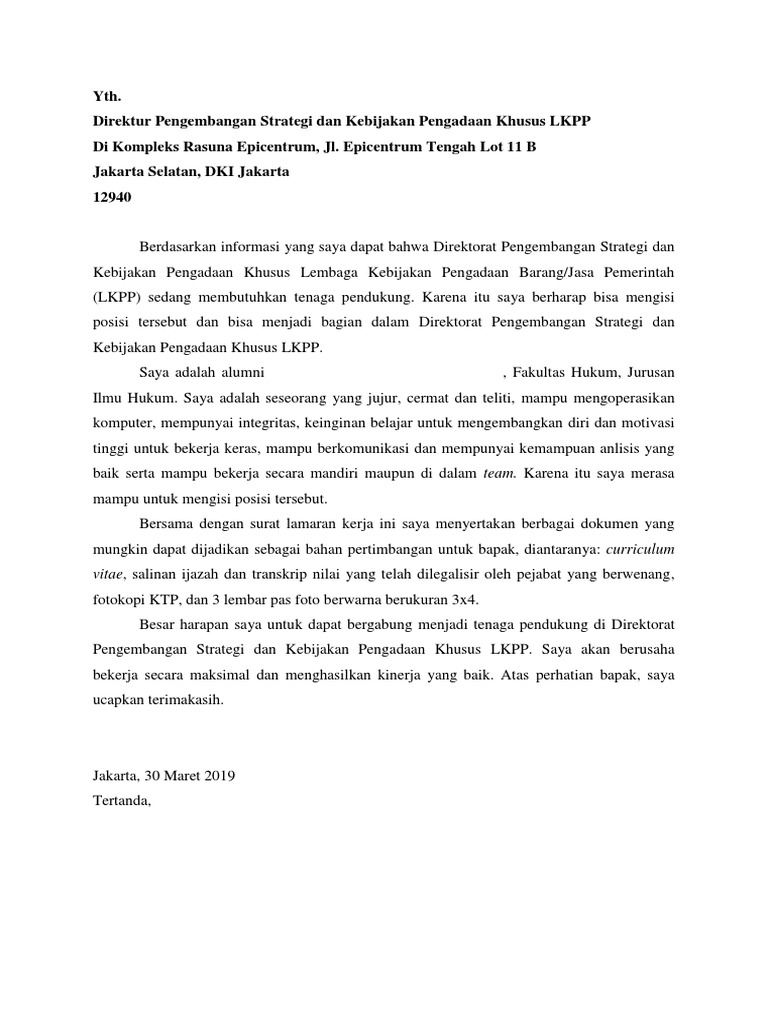 Surat Lamaran LKPP | PDF