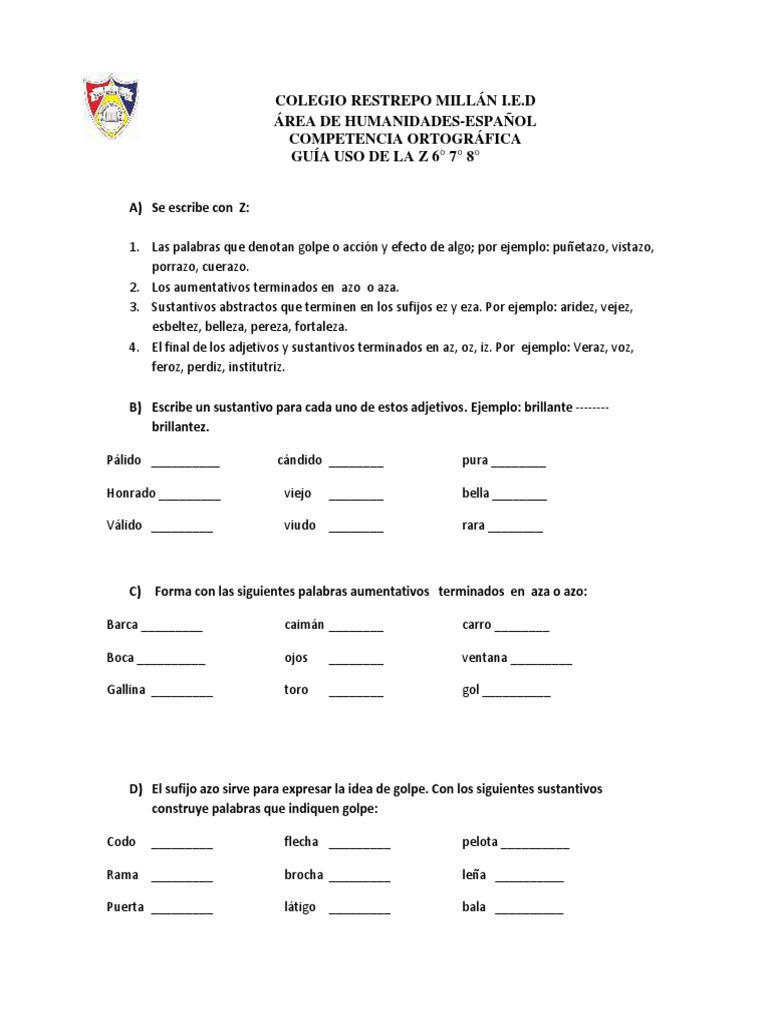 Uso de la Z en Palabras y Sufijos | PDF | Onomástica | Vocabulario