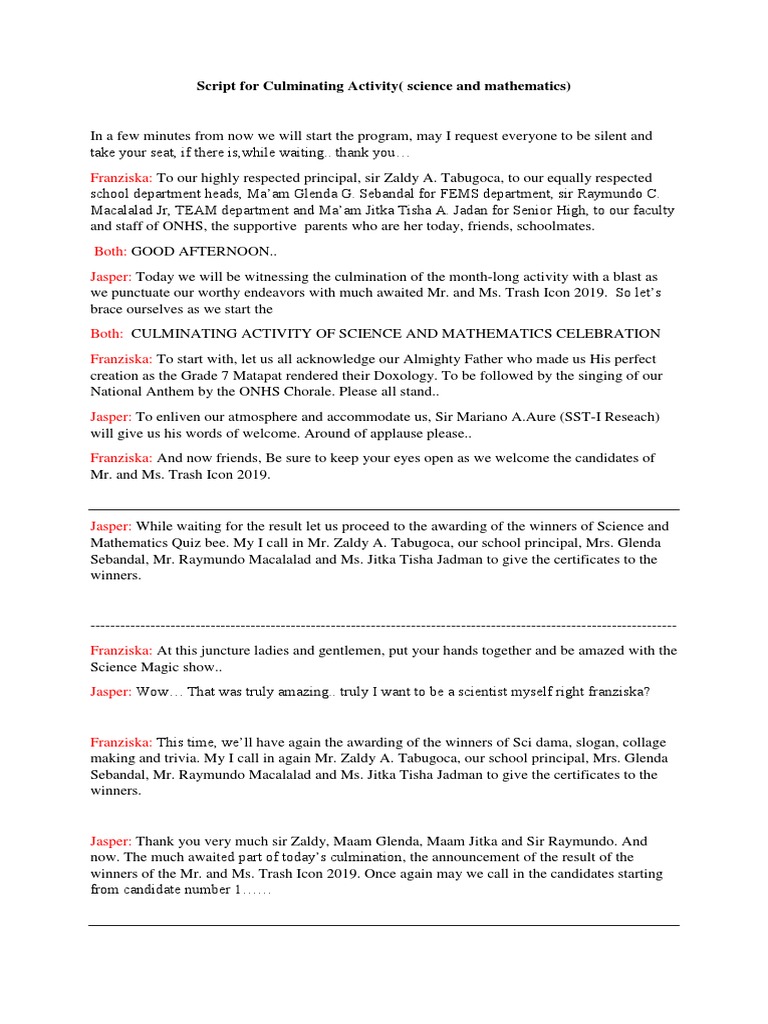 Script For Culminating Activity | PDF | Home & Garden