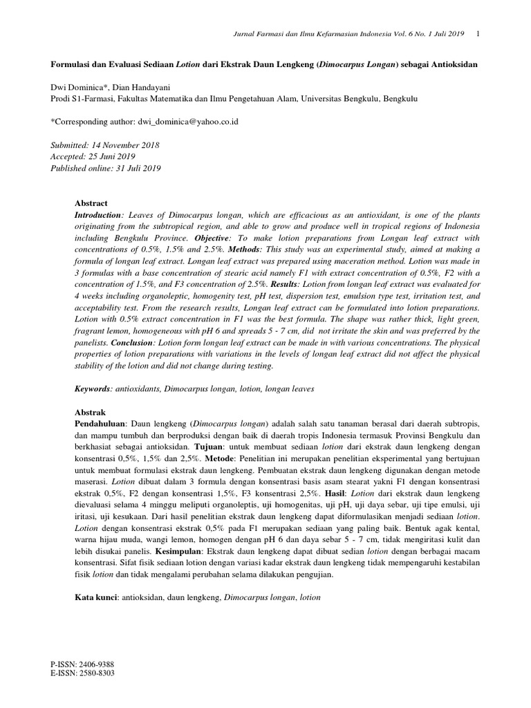 Formulasi Dan Evaluasi Sediaan Lotion Dari Ekstrak PDF | PDF | Nature
