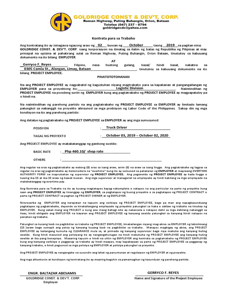 Employment Contract - Tagalog2 | PDF