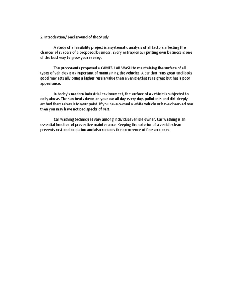 Feasibility Study for CAMES Car Wash | PDF | Technology & Engineering