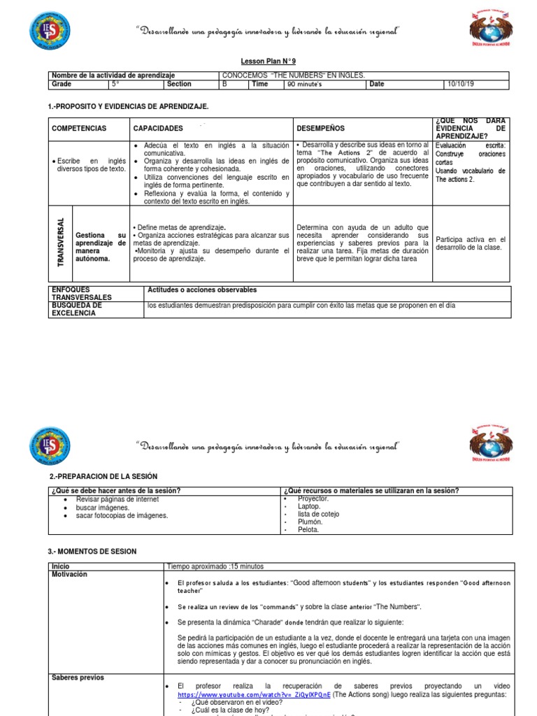 Sesión-De-Aprendizaje 5 Grado Primaria - Ingles | PDF | Aprendizaje ...