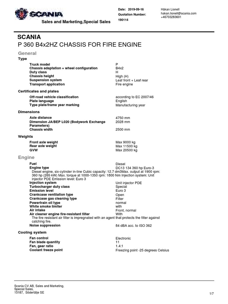 Scania P360 Fire Engine Specifications | PDF | Axle | Transmission ...