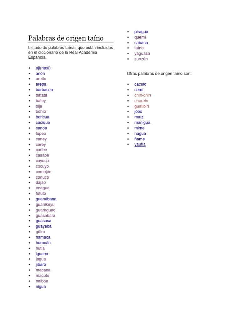 Palabras Taínas y su Significado | PDF