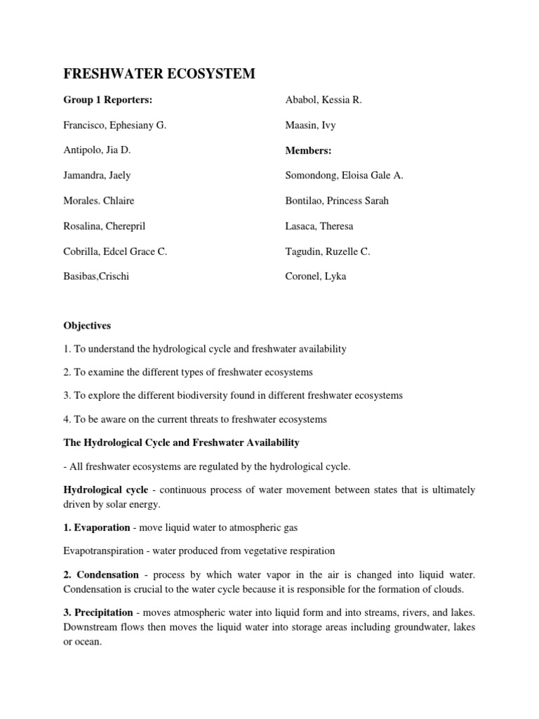 Freshwater Ecosystem Overview | PDF | Aquatic Ecosystem | Wetland