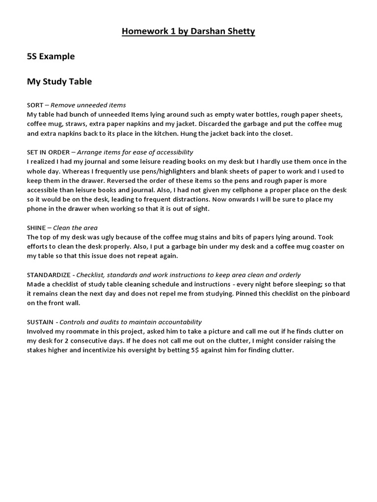 Homework 1 by Darshan Shetty 5S Example My Study Table | PDF