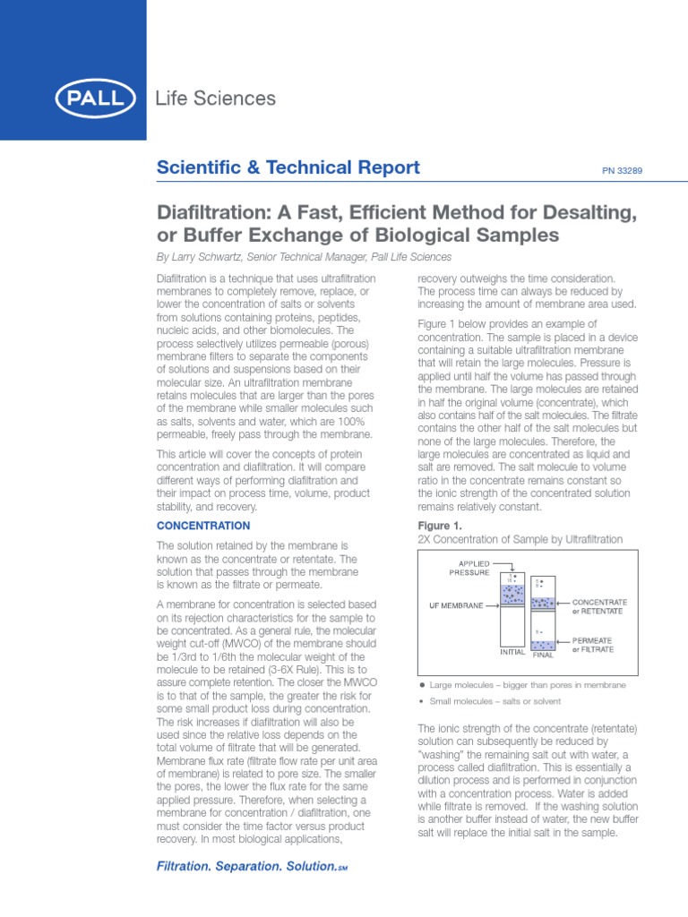 Diafiltration A Fast Efficient Method For Desalting or Buffer Exchange of Biological Samples PDF ...