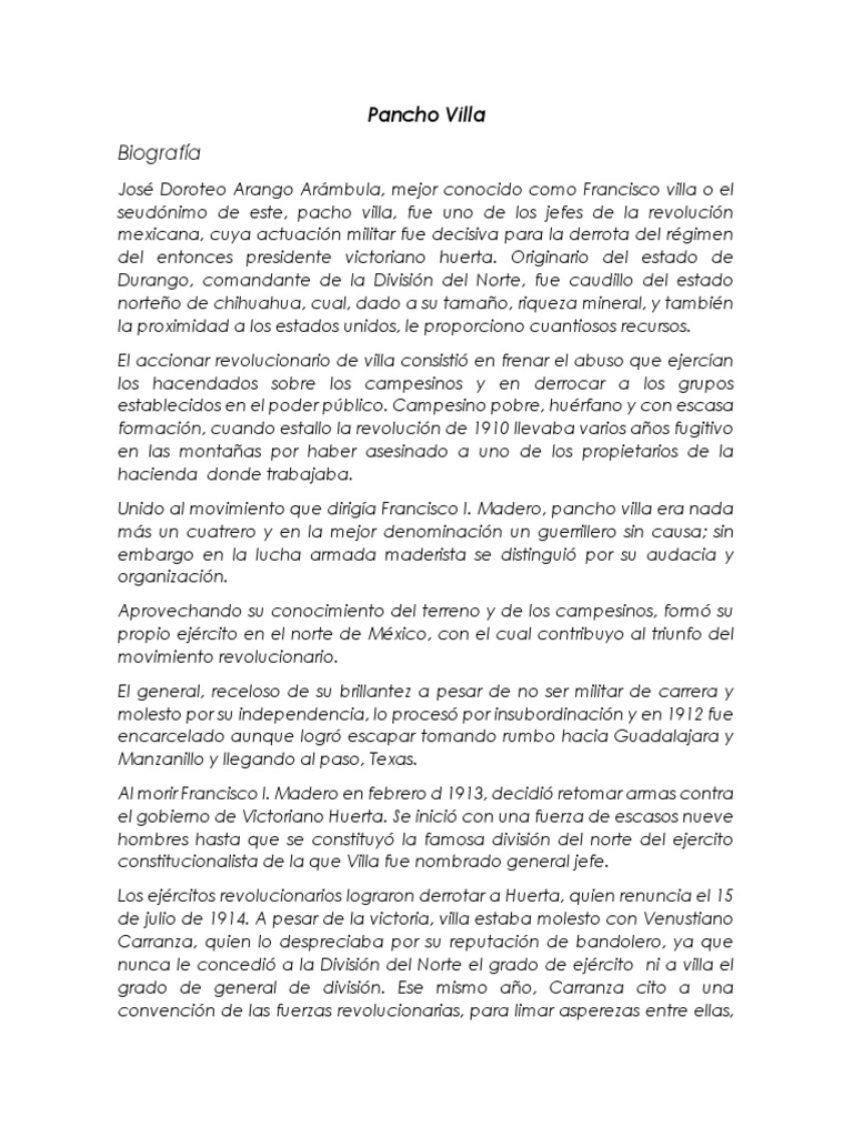 Biografía de Pancho Villa: Caudillo Revolucionario | PDF | Conflictos ...