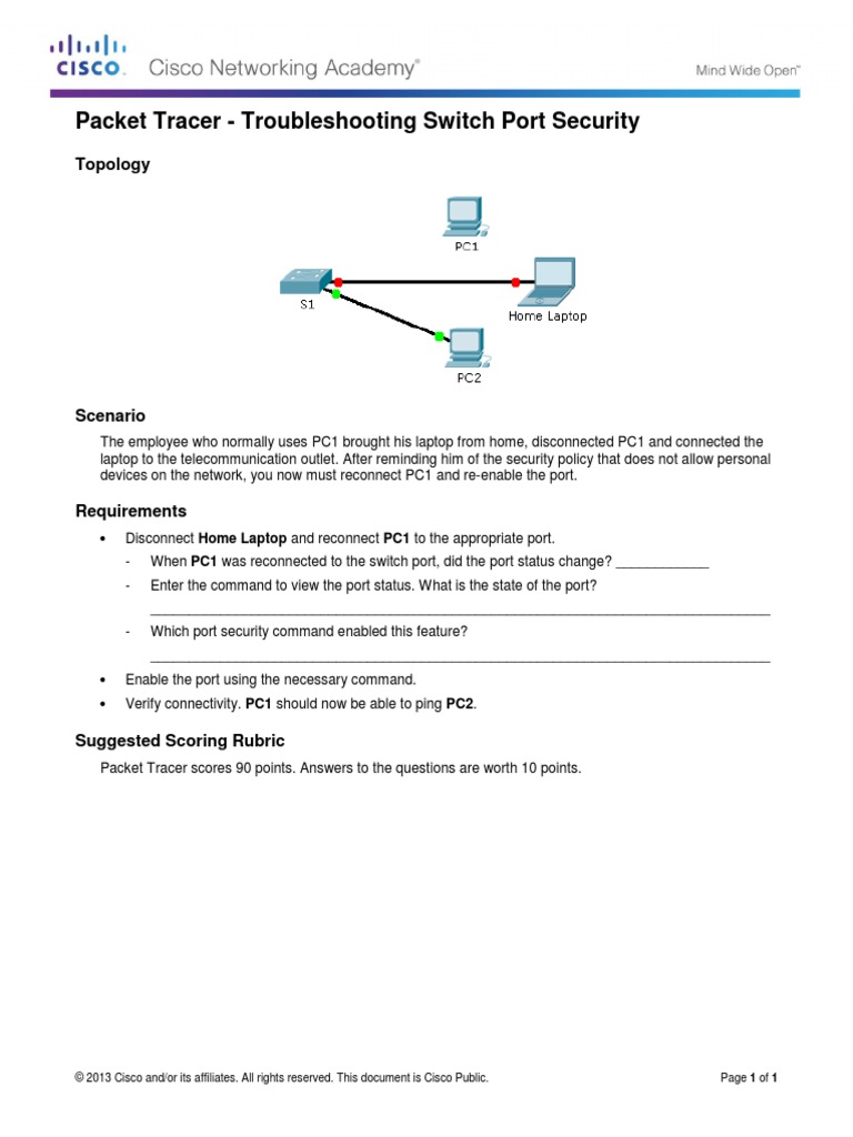 5 2 2 8 Packet Tracer Troubleshooting Switch Port Security Instructions Pdf