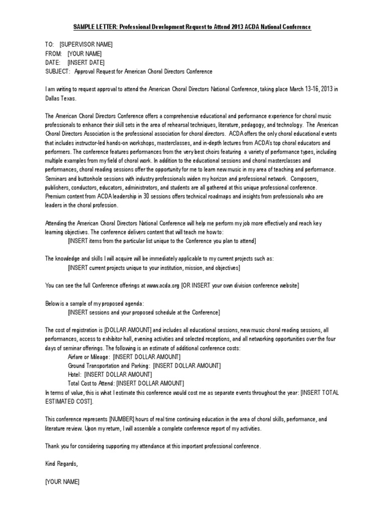Professional Development Request for ACDA Conference | PDF | Conducting ...