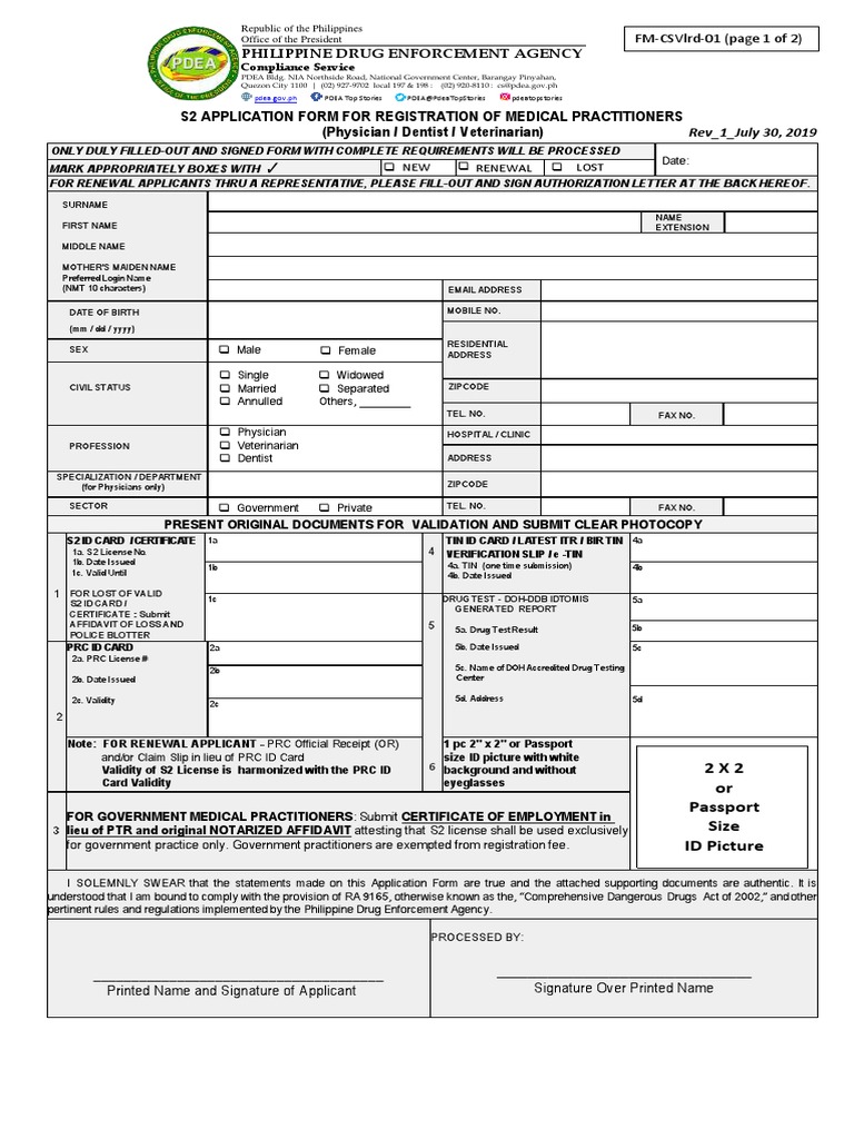 S2 Application Form For Registration of Medical Practitioners (Physician / Dentist ...