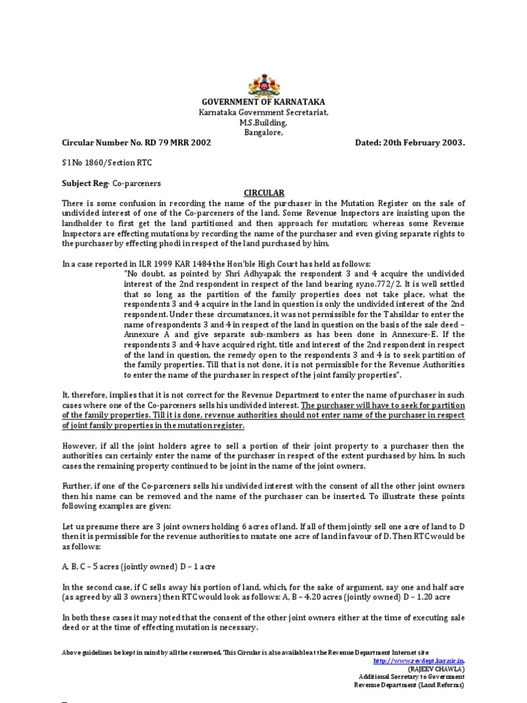 Karnataka RTC Entry Instruction Circular | PDF | Civil Law (Common Law ...