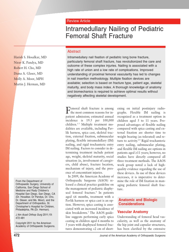 Intramedullary Nailing of Pediatric Femoral Shaft Fracture | PDF | Musculoskeletal System | Nature