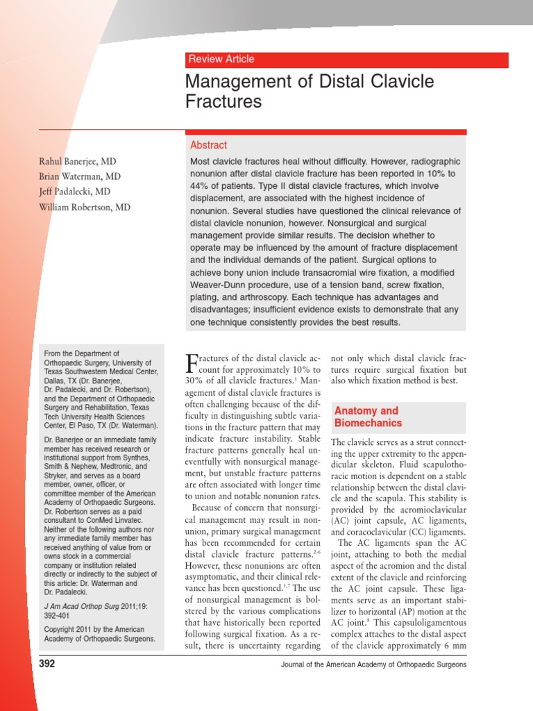 Management of Distal Clavicle Fractures | PDF | Musculoskeletal System ...