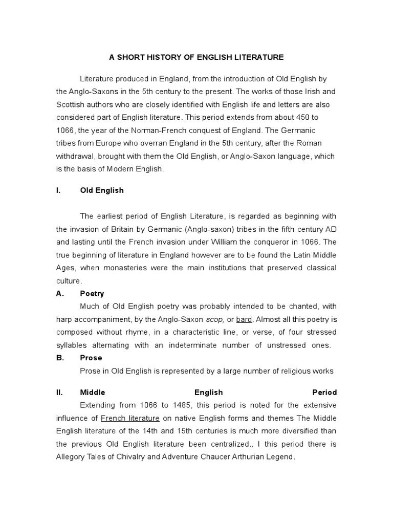 A Short History of English Literature | PDF | English Literature ...
