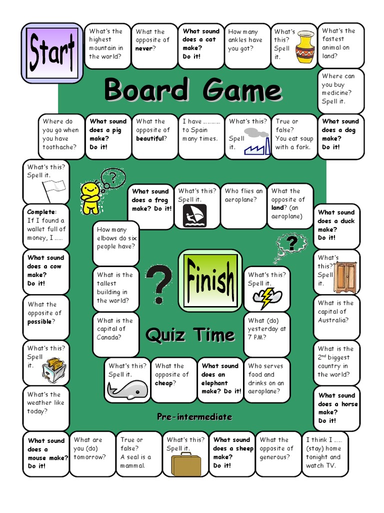 Board Game Quiz Time Preintermediate Fun Activities Games Games - 9908 ...