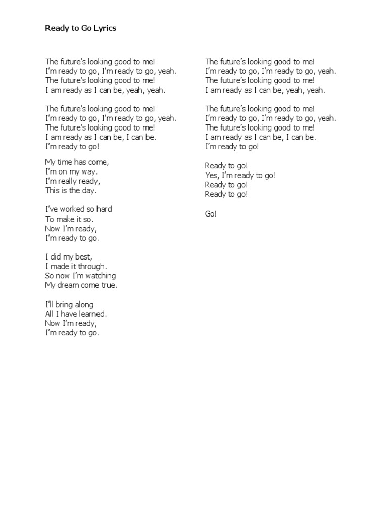 Ready to Go Lyrics About Being Prepared for the Future | PDF