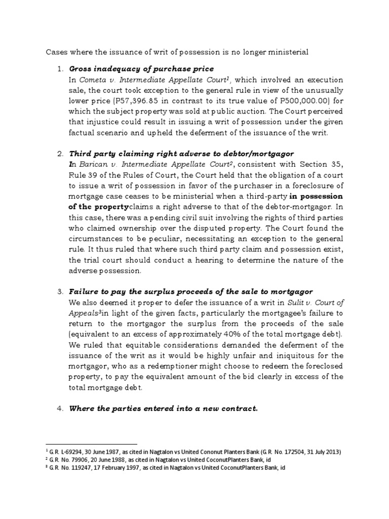 Cases Against The Issuance of Writ of Possession | PDF | Mortgage Law ...