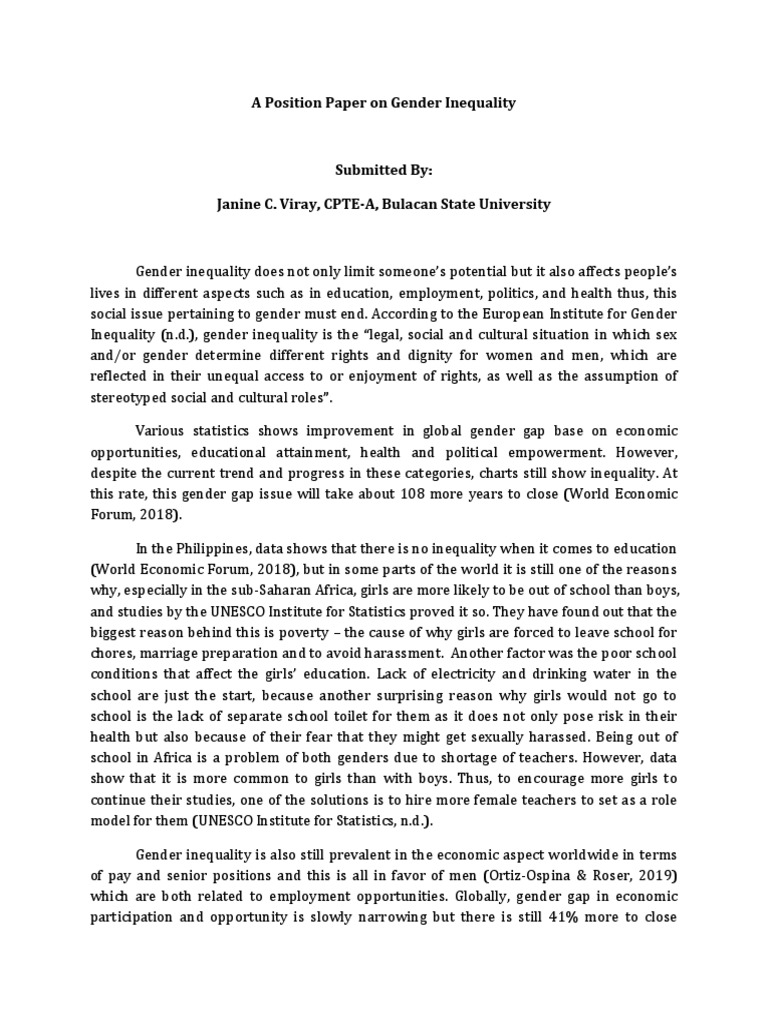 A Position Paper On Gender Inequality | PDF | Gender Inequality ...