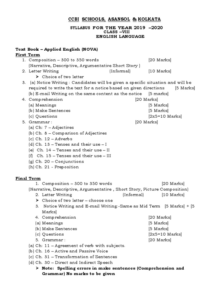 CLASS 8 2019 2020 Syllabus | Download Free PDF | Chemistry | Nature