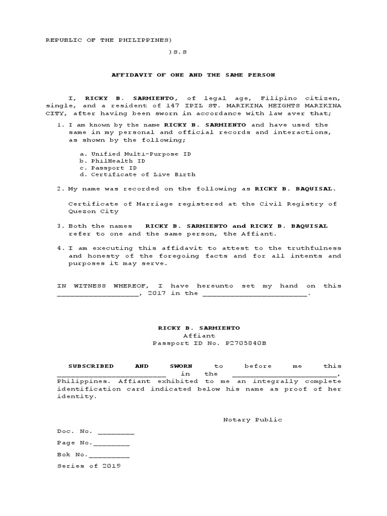 Establishing One's True Identity: An Affidavit of One and the Same ...