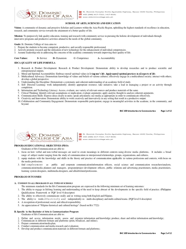 BAC 100 Introduction To Communication | Download Free PDF ...