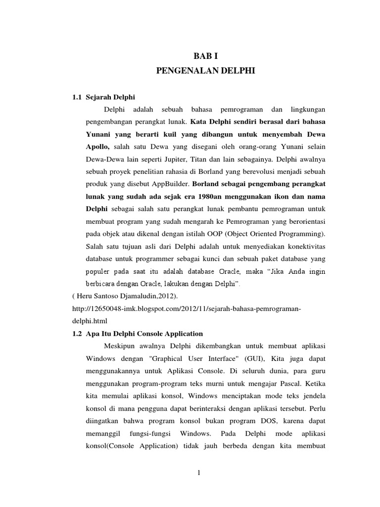 Modul Delphi Console 1 | PDF | Komputer | Teknologi & Rekayasa