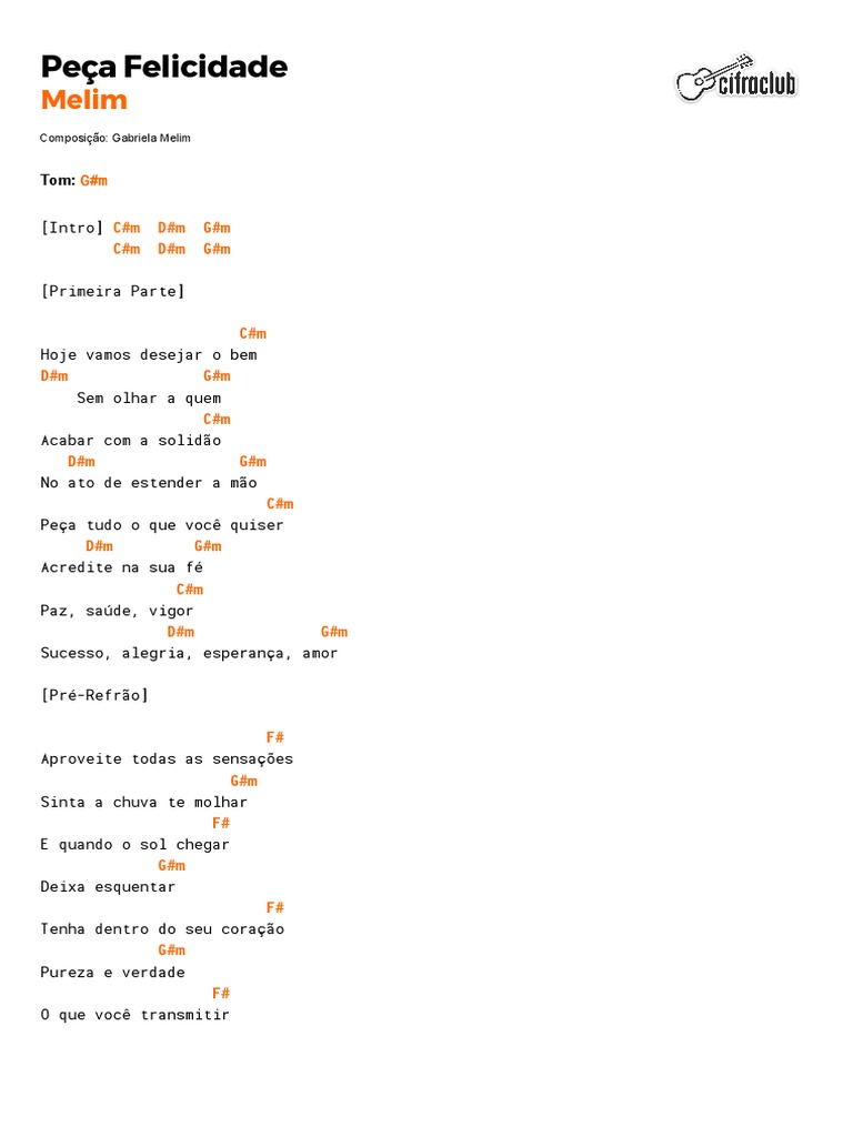 Cifra - Peça Felicidade - Melim | PDF
