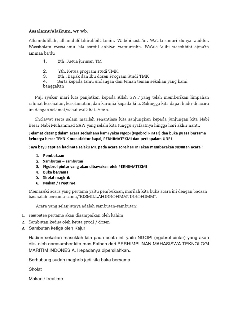 Teks MC Bukber Prodi | PDF | Kajian Bahasa Asing