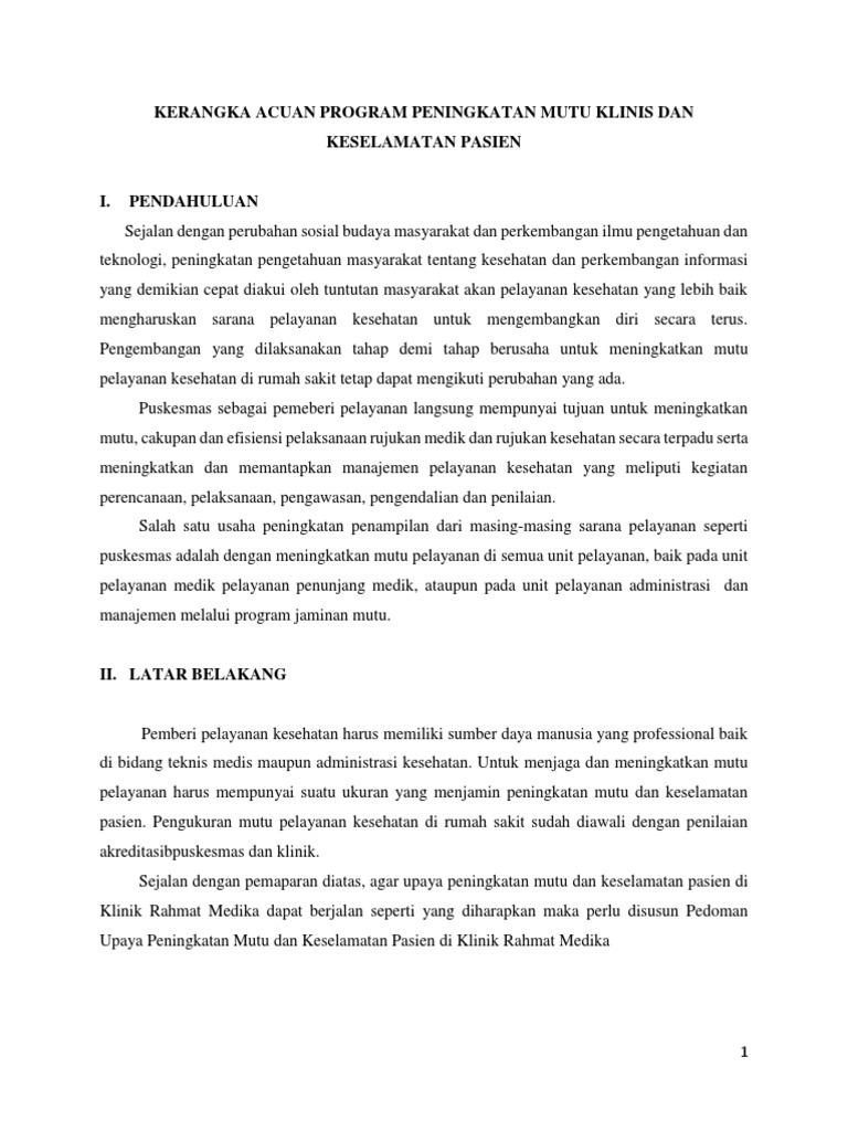 KAK PROGRAM MUTU Klinik Rahmat Medika | PDF | Sains & Matematika