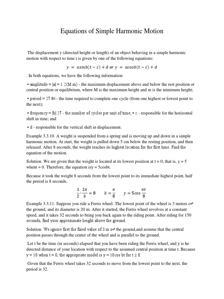 Equations of Simple Harmonic Motion | PDF | Trigonometric Functions | Sine