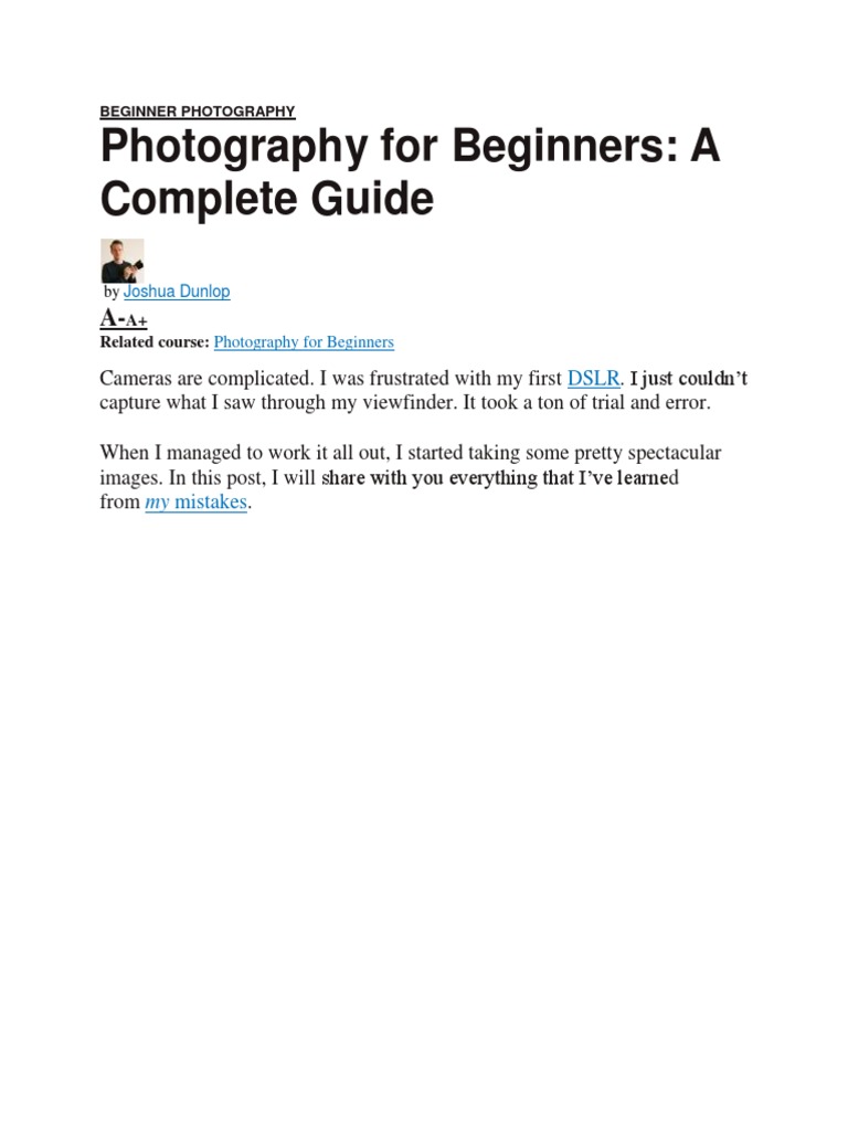 Photography Guide For Beginners | PDF | Exposure (Photography ...