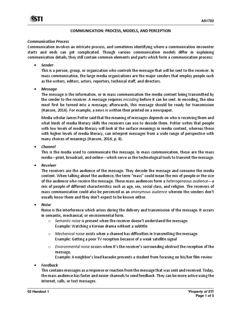 Communication: Process, Models, and Perception | PDF | Self Concept ...