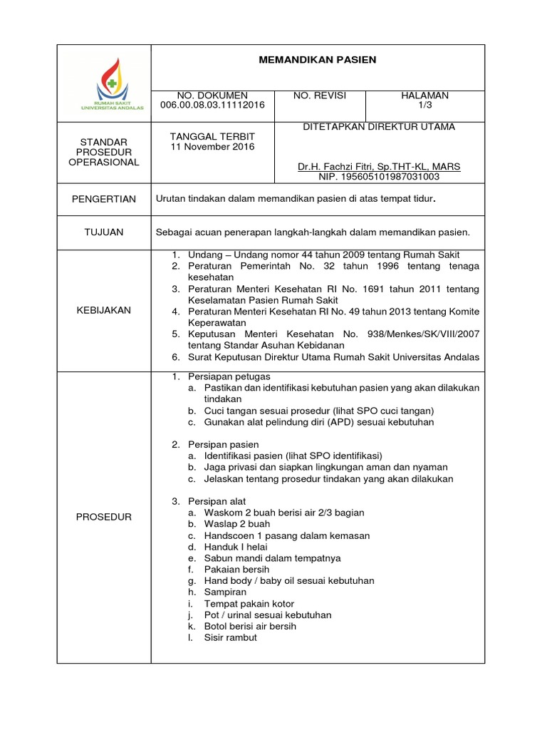 Sop Memandikan Pasien | PDF | Kesehatan Holistik